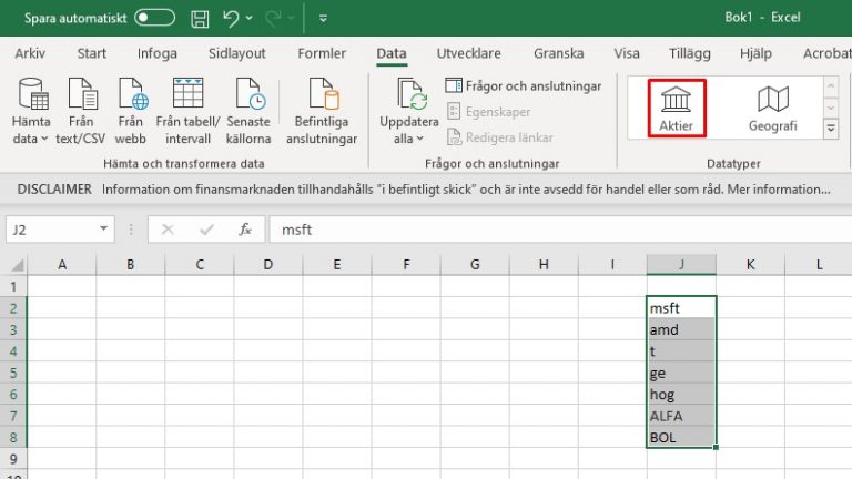 Automatiska aktiekurser i Excel och Sheets - Datorfel.se